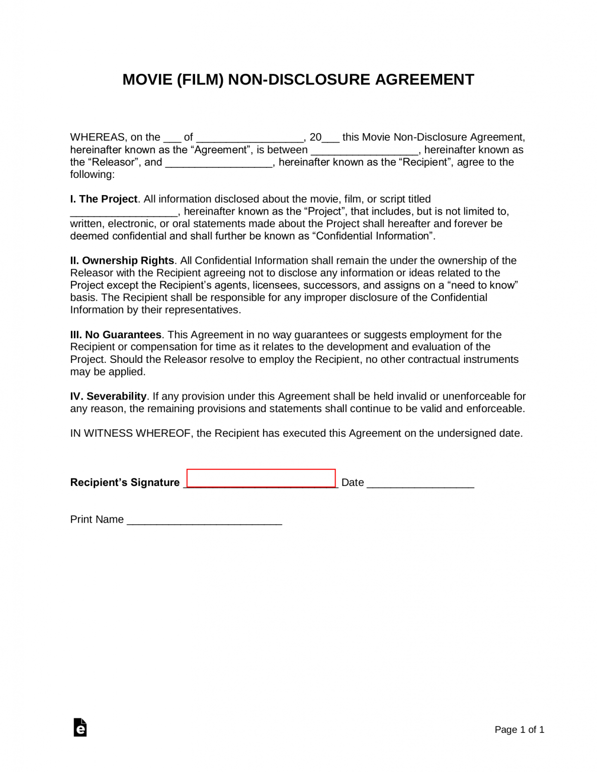 Free Movie (Film) Non-Disclosure Agreement (NDA) Template - PDF | Word ...