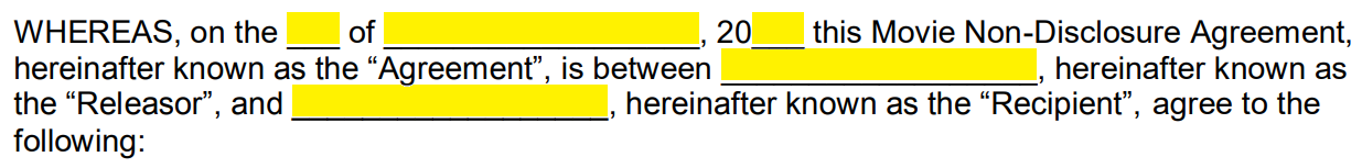 Free Movie (Film) Non-Disclosure Agreement (NDA) Template - PDF | Word ...