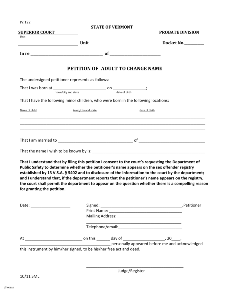 Free Vermont Name Change Forms PDF EForms Free Vermont Name Change Forms PDF EForms