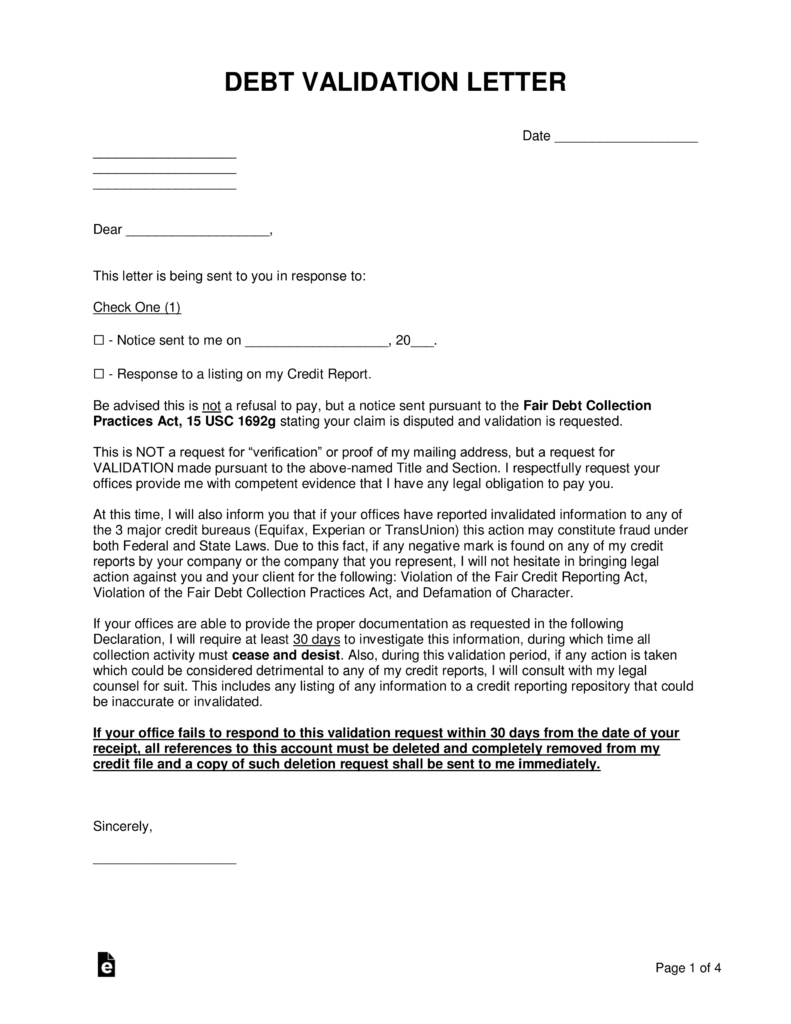 Free Debt Validation Letter Template Samples PDF Word EForms