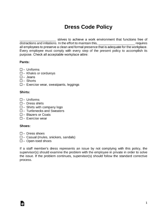 Free Employee Dress Code Policy - PDF | Word – eForms