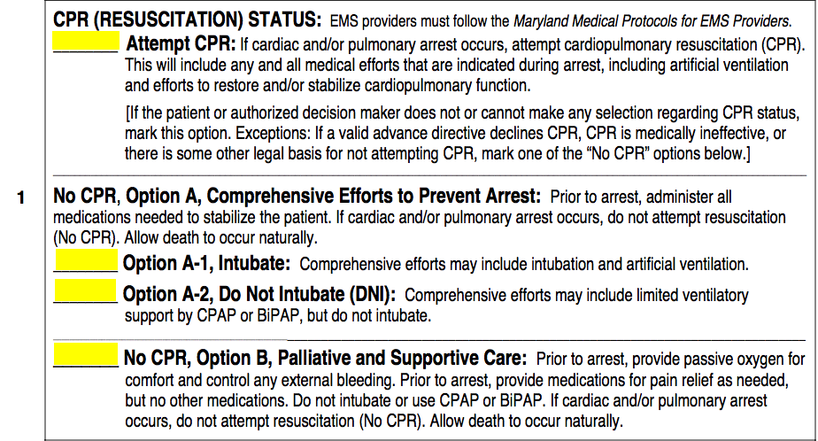 Free Maryland Do Not Resuscitate (DNR) Order Form - PDF – eForms
