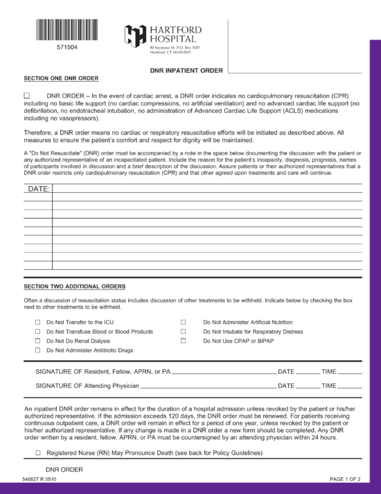 Free Connecticut Do Not Resuscitate (DNR) Order Form - PDF – eForms