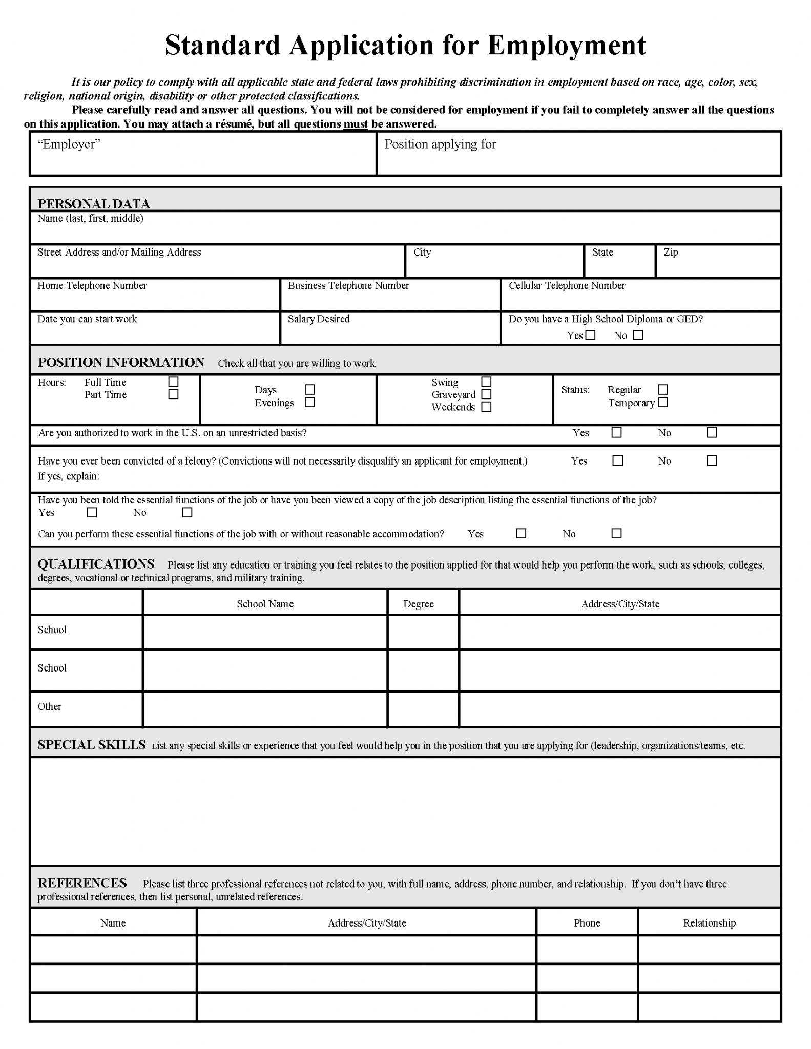 Free Job Application Forms (2) - PDF | Word – eForms