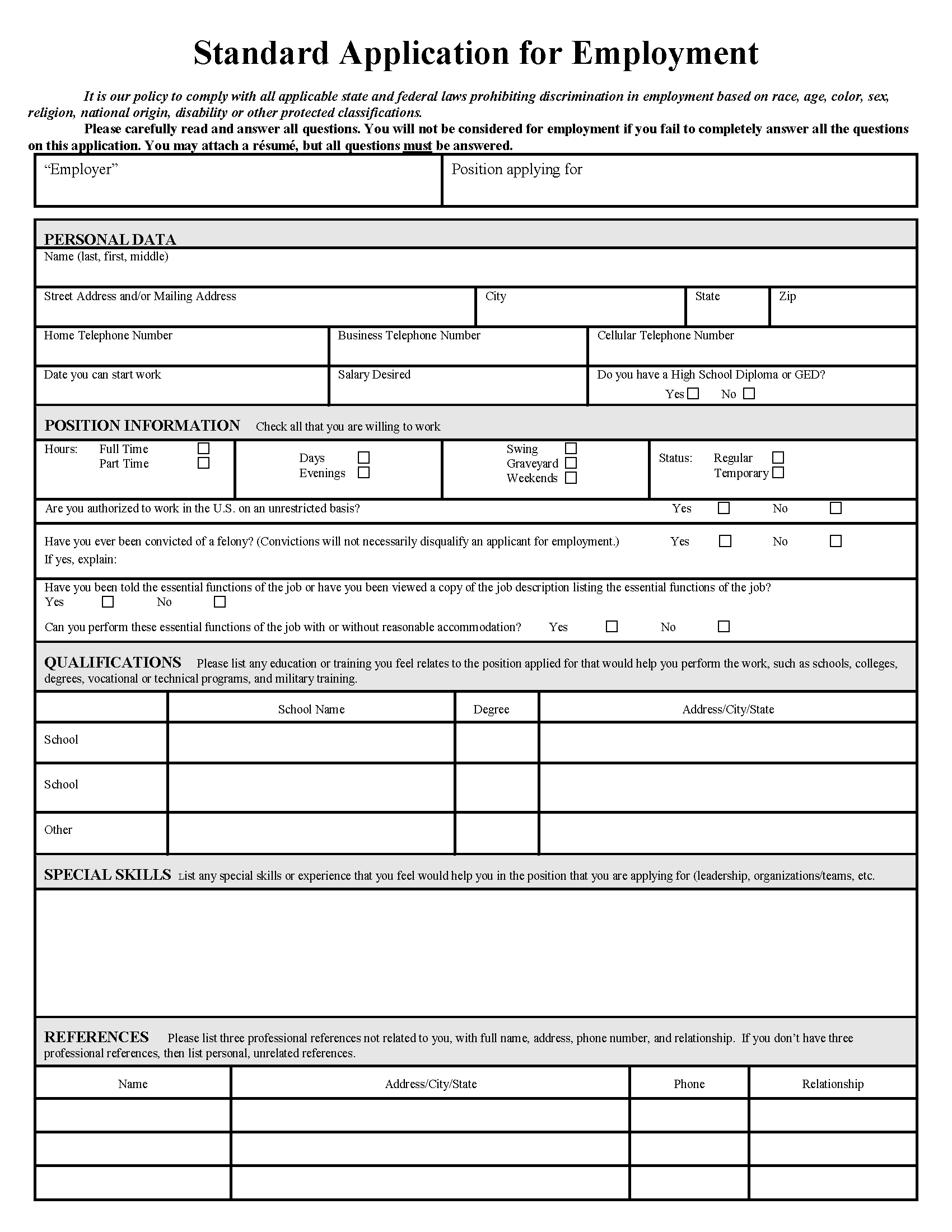 Job Application Sample Pdf