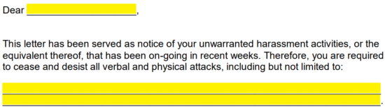 Free Harassment Cease And Desist Letter Template PDF Word EForms