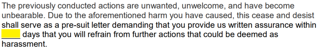 Free Harassment Cease and Desist Letter Template - PDF | Word – eForms