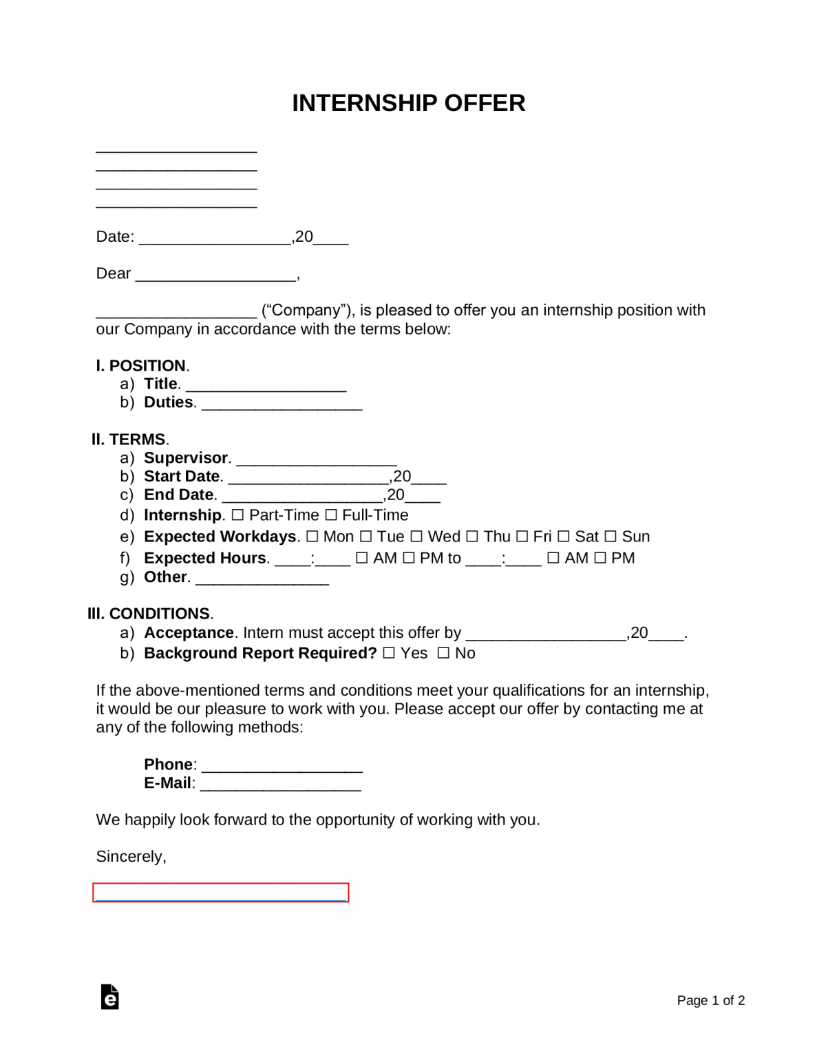 Free Internship Offer Letter Template - PDF | Word – eForms