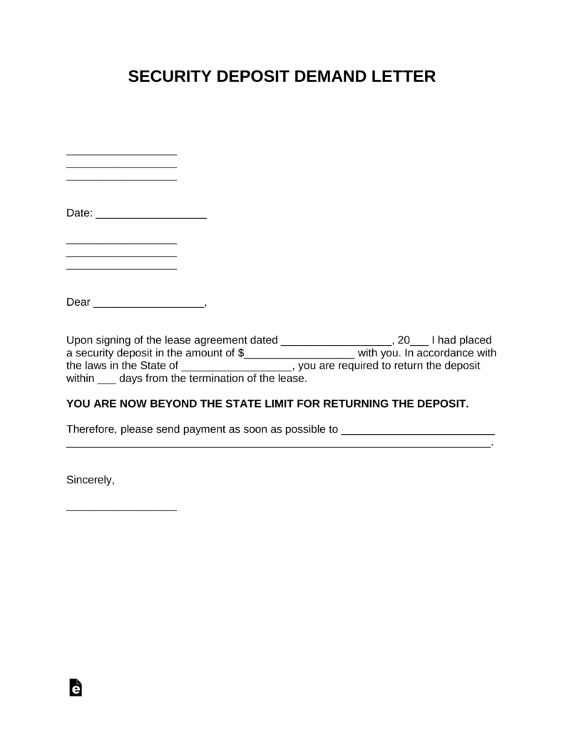 Free Security Deposit Demand Letter Template PDF Word EForms