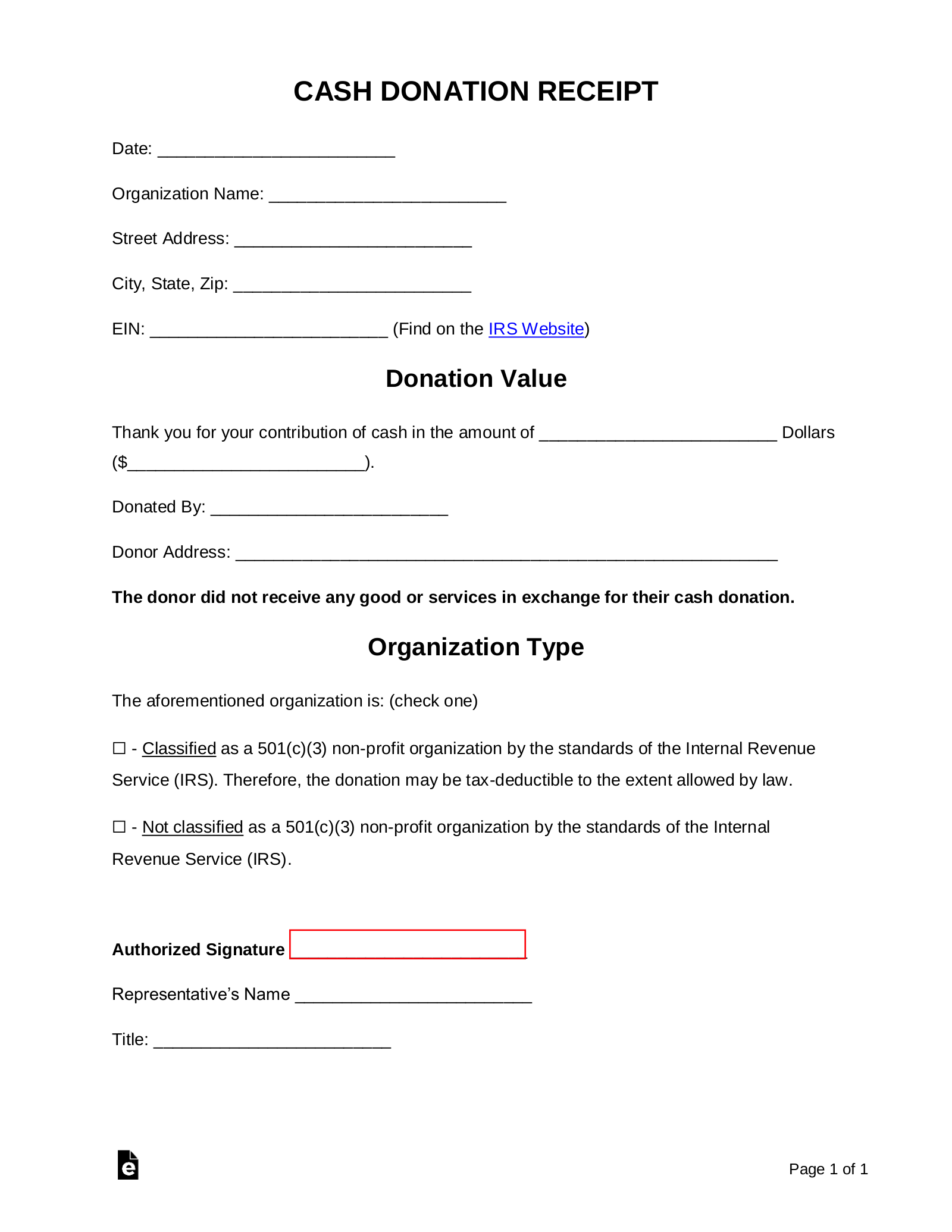 Free Cash Donation Receipt PDF Word EForms