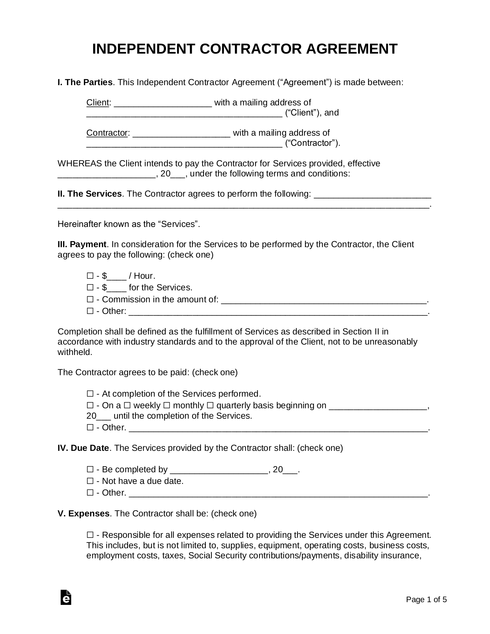 Free Independent Contractor Agreements 46 PDF Word EForms