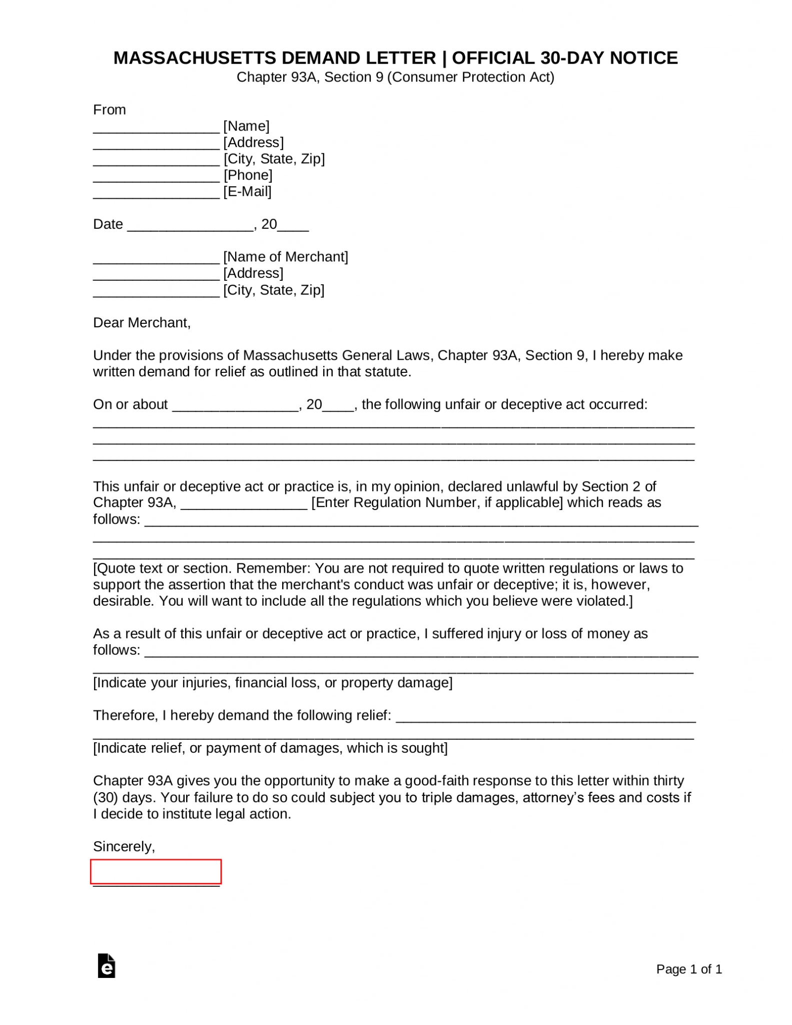 Free Chapter 93A (Massachusetts) Demand Letter | Sample - PDF | Word ...