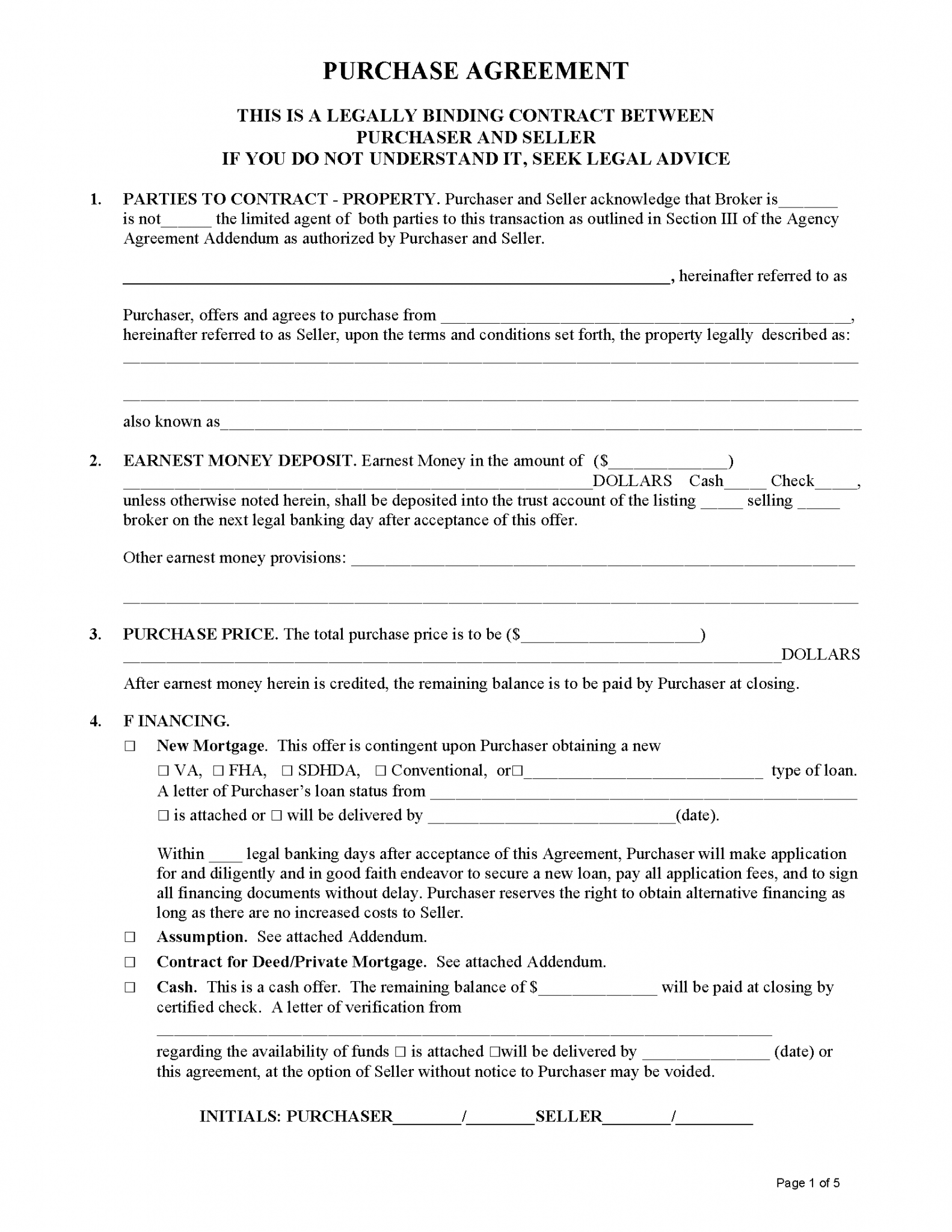 Free Purchase and Sale Agreement Template - PDF | Word – eForms