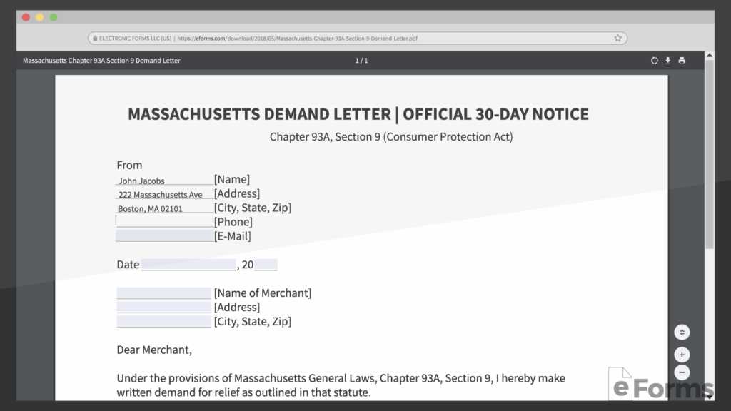 Free Chapter 93A (Massachusetts) Demand Letter | Sample - PDF | Word ...