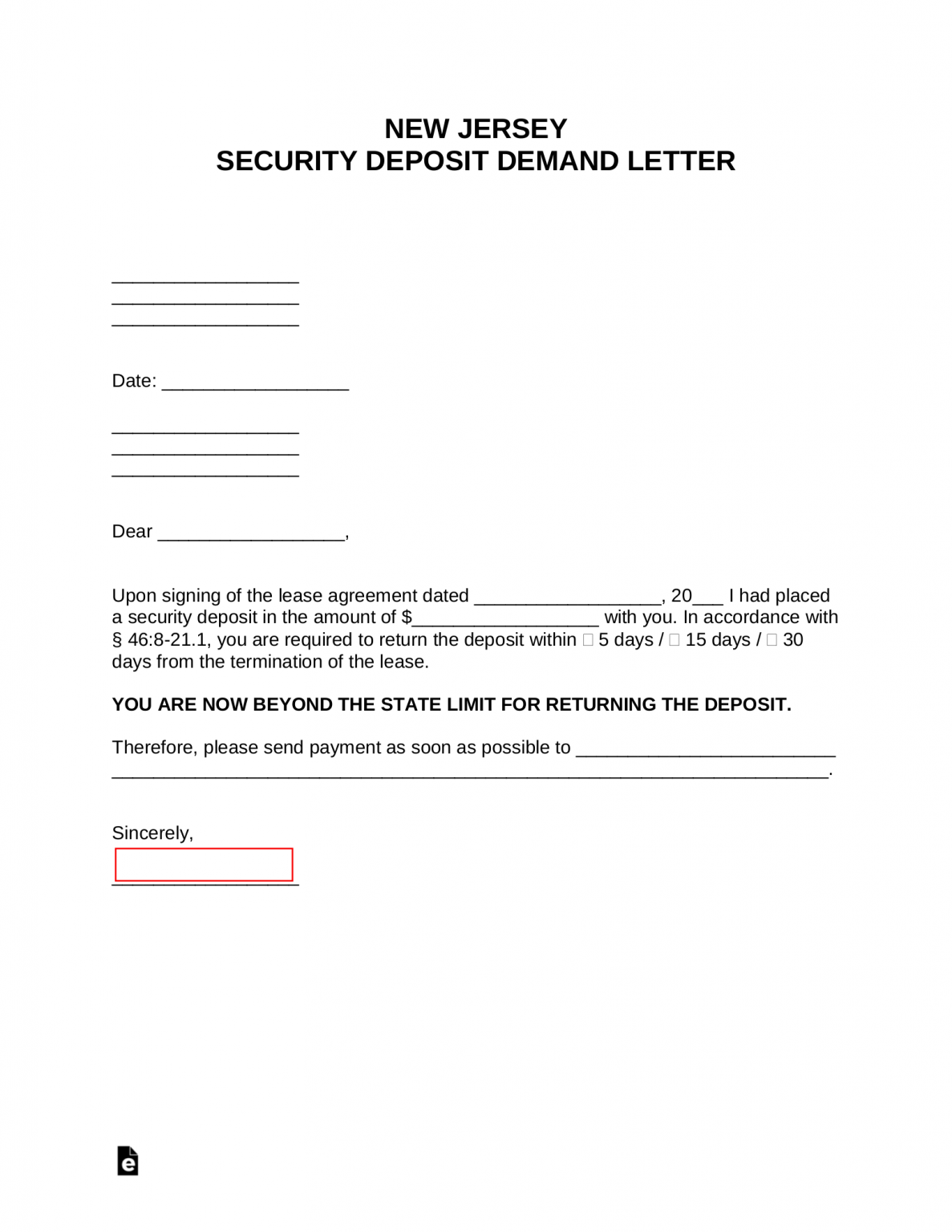 Free New Jersey Security Deposit Demand Letter - PDF | Word – eForms