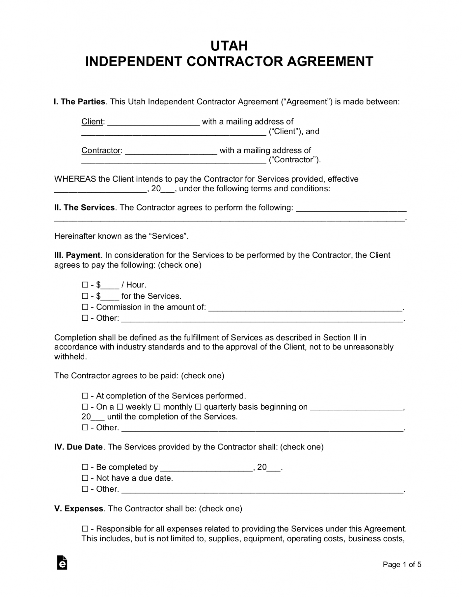 Free Utah Independent Contractor Agreement Template - PDF | Word – eForms