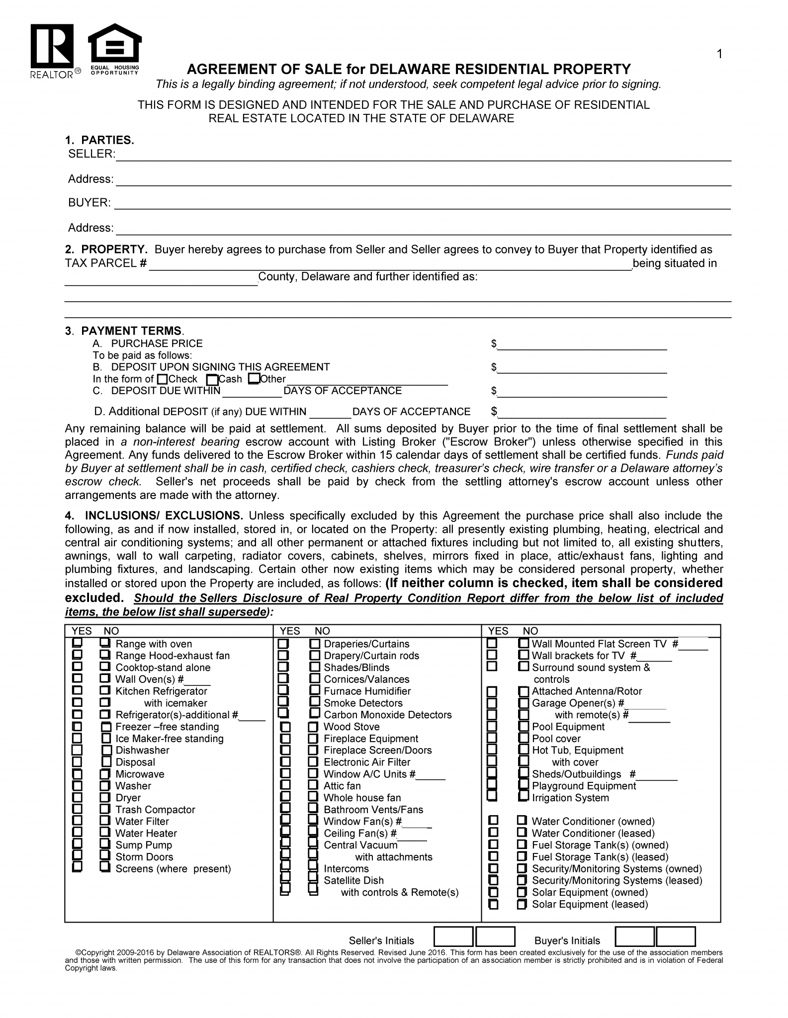 Free Delaware Residential Purchase and Sale Agreement - PDF | Word – eForms