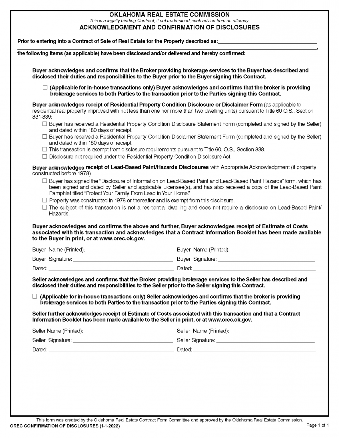 Free Oklahoma Residential Purchase and Sale Agreement - PDF | Word – eForms