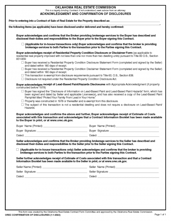 Free Oklahoma Residential Purchase and Sale Agreement - PDF | Word – eForms