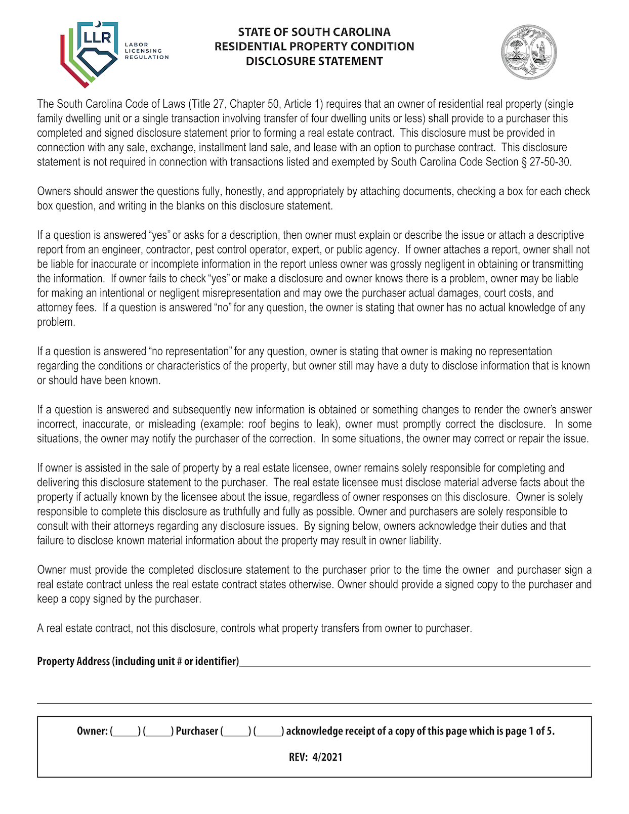 Free South Carolina Residential Purchase Agreement - PDF | Word – eForms