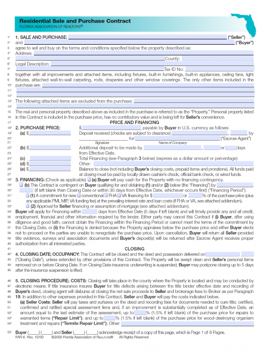 Free Florida Residential Purchase and Sale Agreement - PDF | Word – eForms