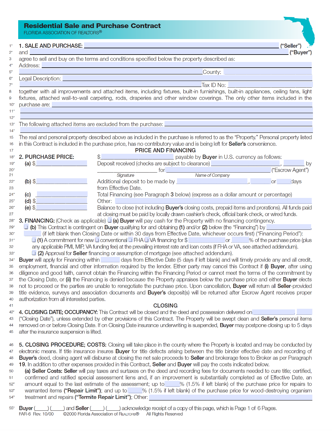 Free Florida Residential Purchase and Sale Agreement - PDF | Word – eForms