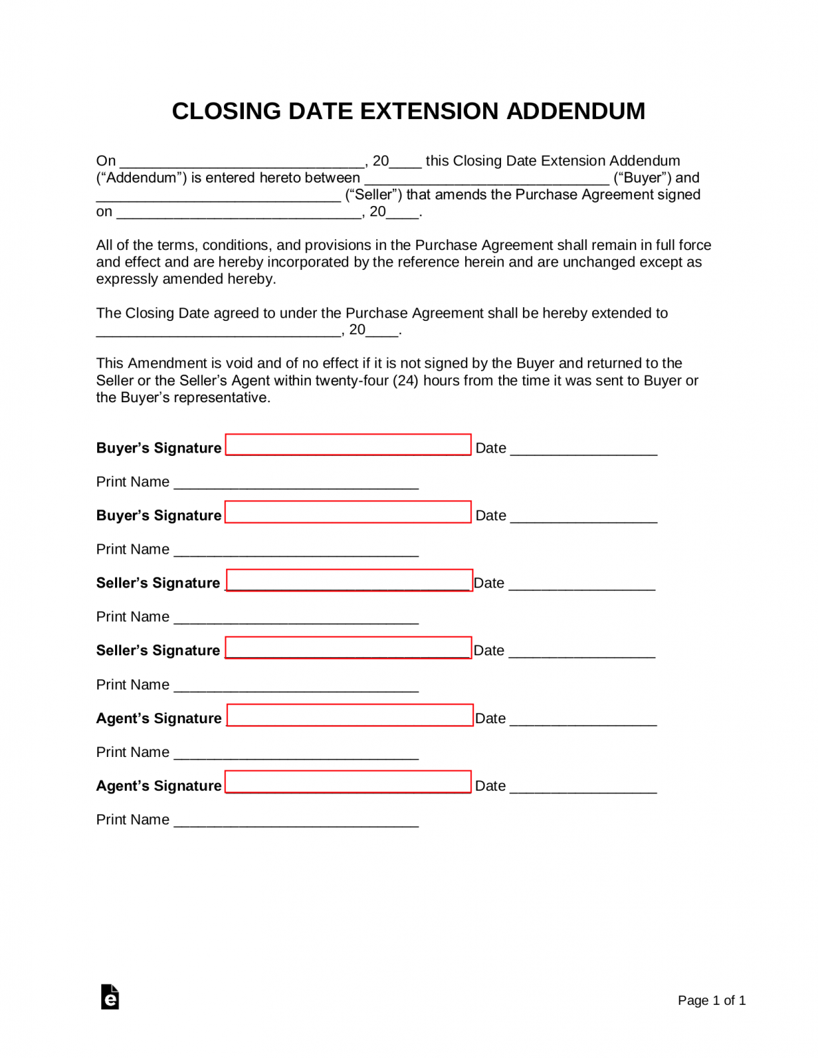 Free Closing Date Extension Addendum - PDF | Word – eForms