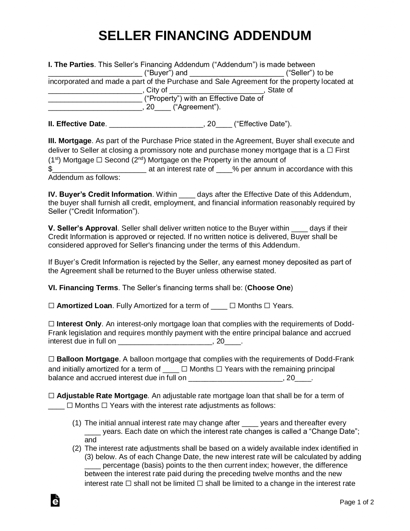 Free Third-Party Financing Addendum | For Conventional, FHA, or VA ...