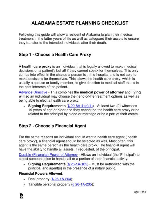 Free Alabama Estate Planning Checklist - PDF | Word – eForms