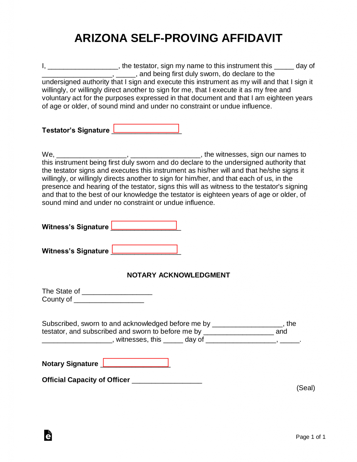 Free Arizona Self-Proving Affidavit Form - PDF | Word – eForms