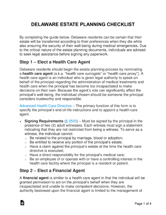 Free Delaware Estate Planning Checklist - PDF | Word – eForms