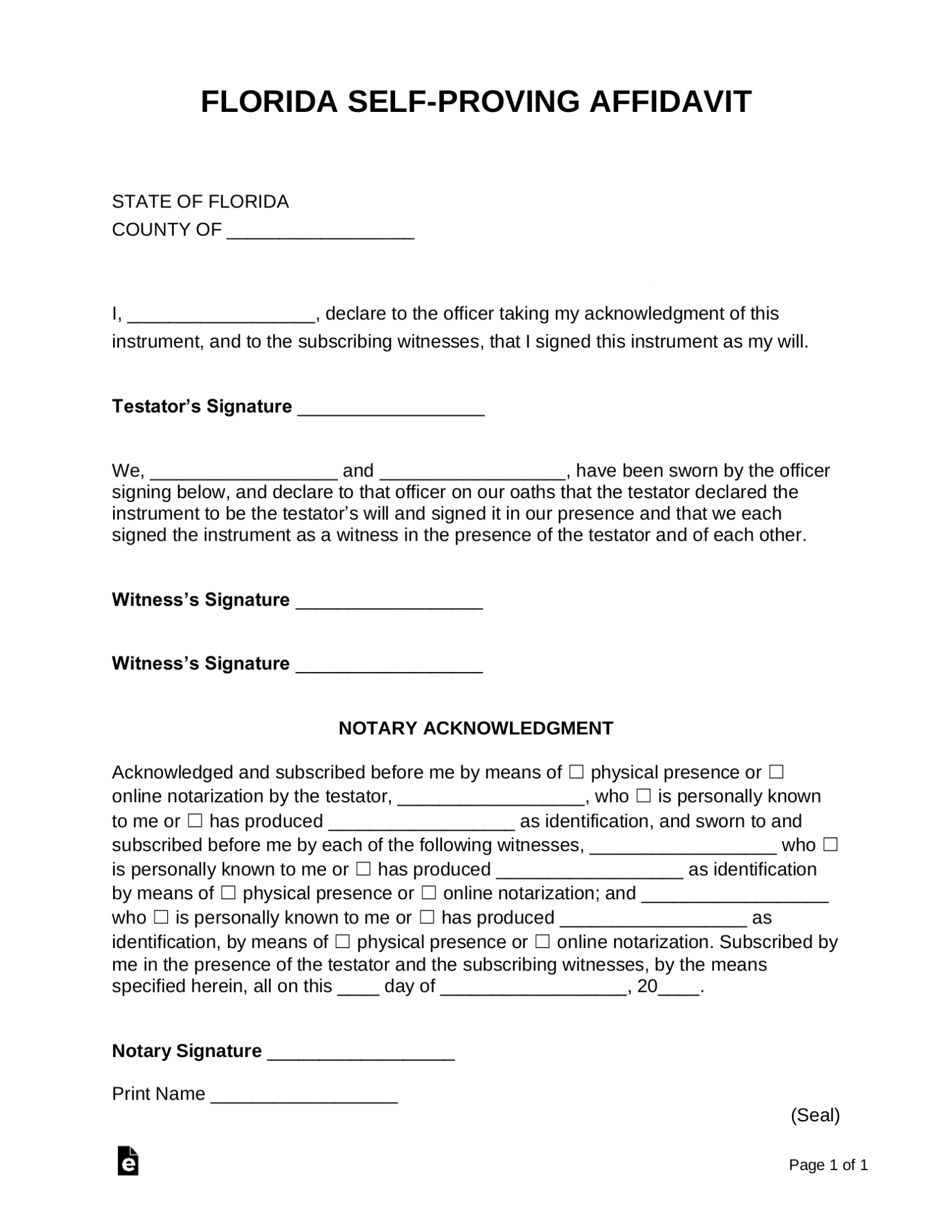 Free Florida Self-Proving Affidavit Form - PDF | Word – eForms