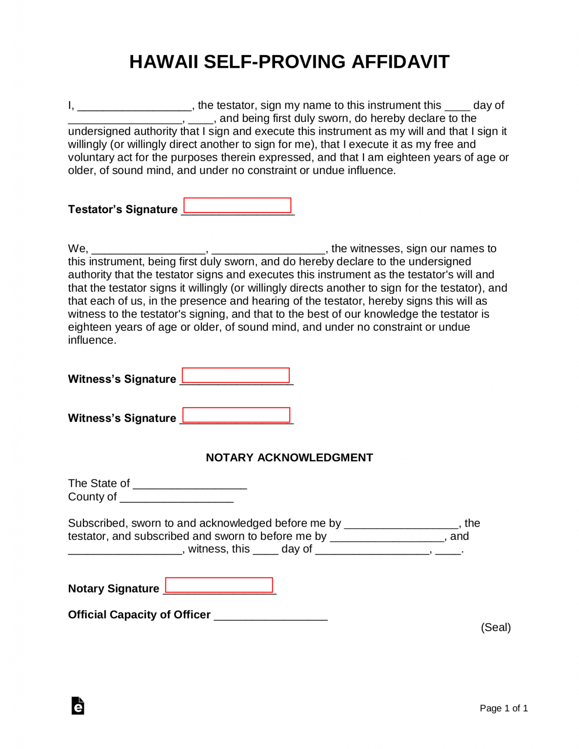Free Hawaii Self-Proving Affidavit Form - PDF | Word – eForms