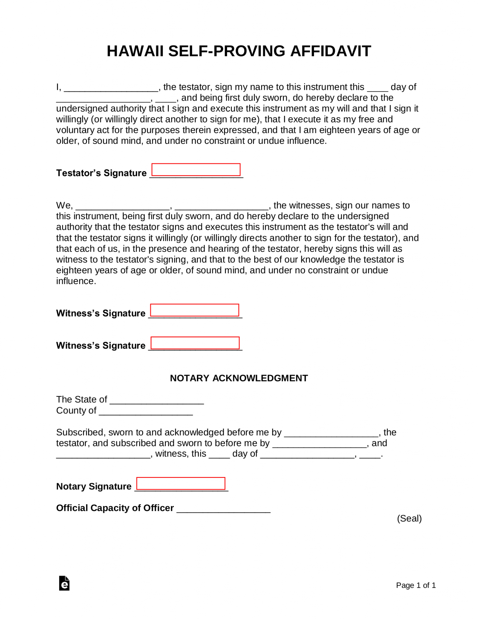 Free Hawaii Self-Proving Affidavit Form - PDF | Word – eForms