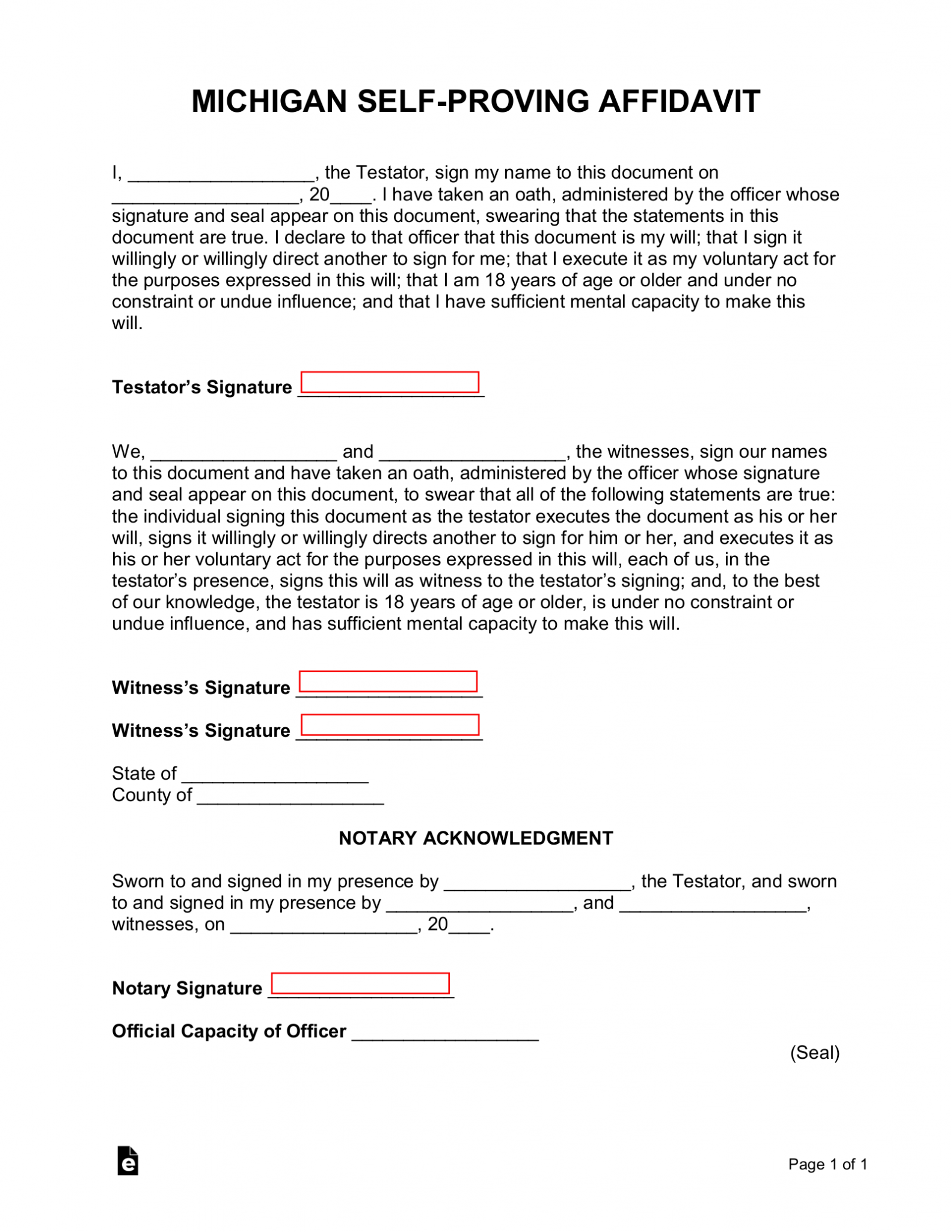 Free Michigan Self-Proving Affidavit Form - PDF | Word – eForms