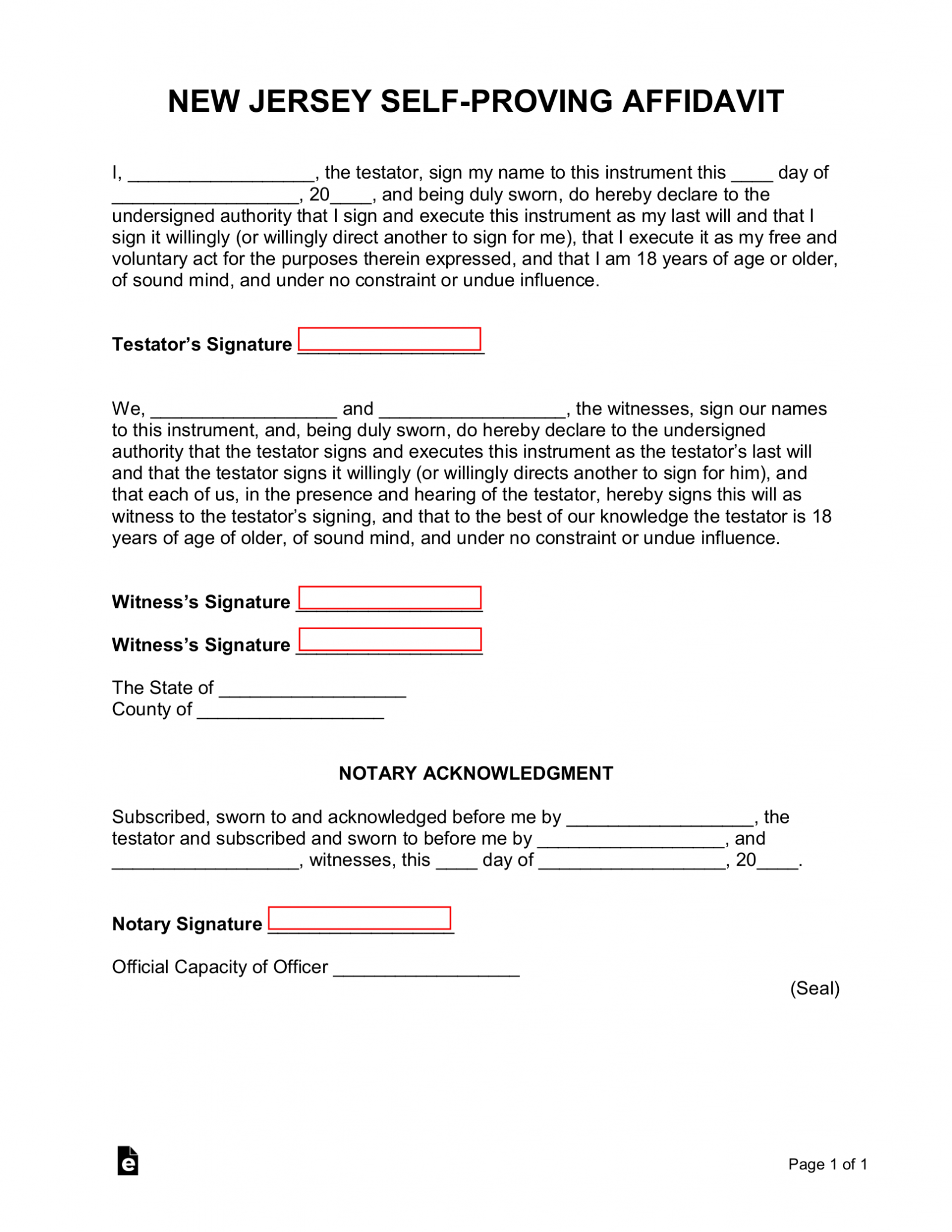 Free New Jersey Self-Proving Affidavit Form - PDF | Word – eForms
