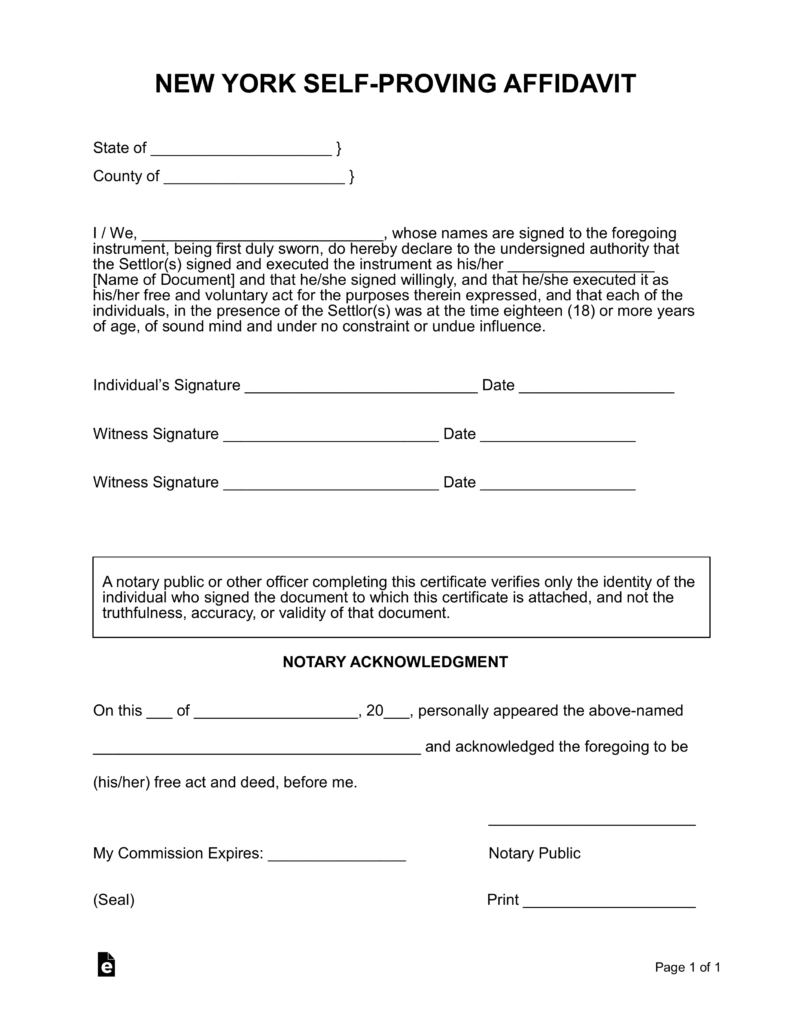 Free New York Self-Proving Affidavit Form - Word | PDF – eForms