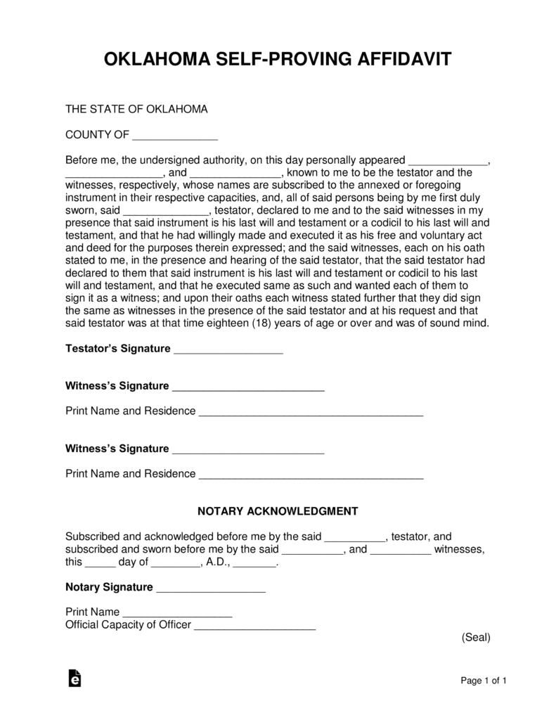 Oklahoma Self-Proving Affidavit Form – eForms