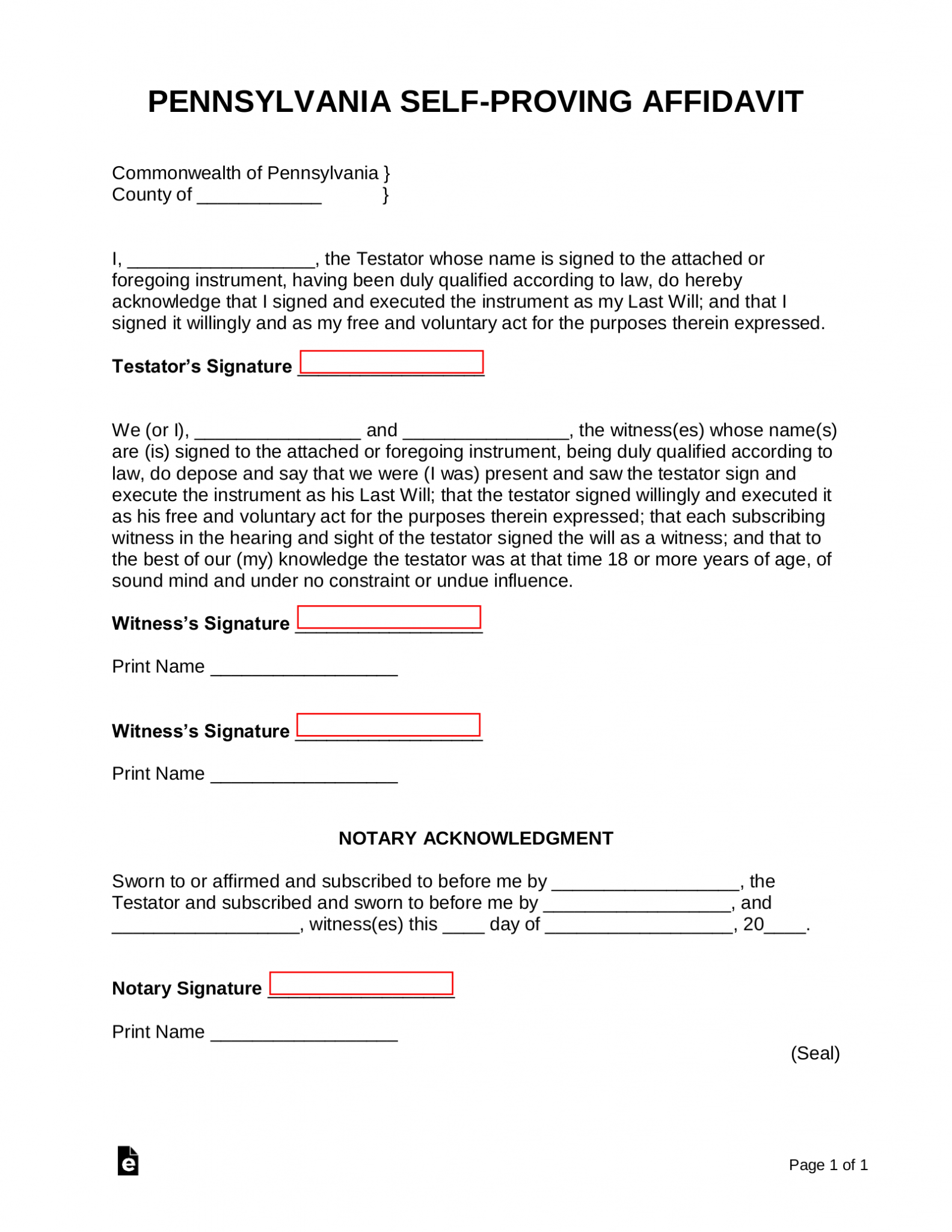 Free Pennsylvania Self-Proving Affidavit Form - PDF | Word – eForms