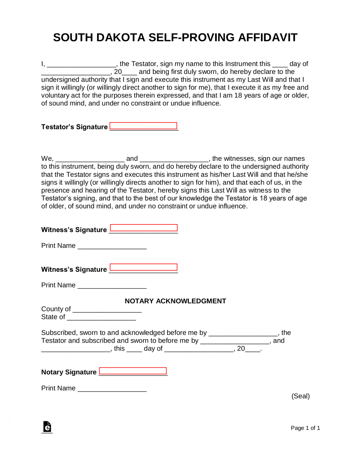 Free South Dakota Self-Proving Affidavit Form - PDF | Word – eForms