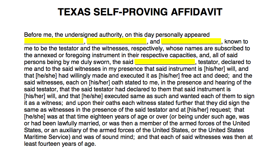 Free Texas Self-Proving Affidavit Form - PDF | Word – eForms