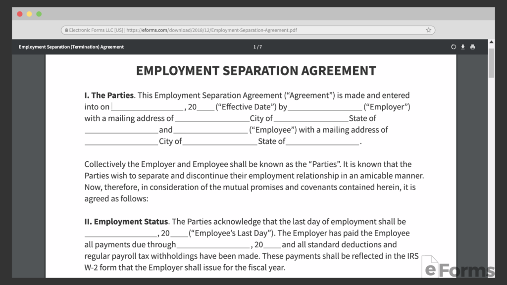 Free Employment Separation Agreement Template - PDF | Word – eForms