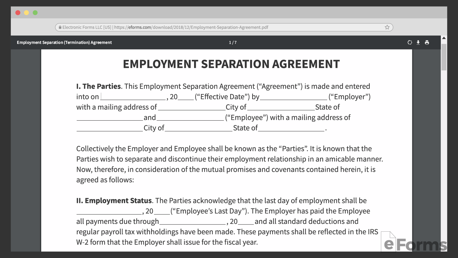 Free Employment Separation Agreement Template - PDF | Word – eForms