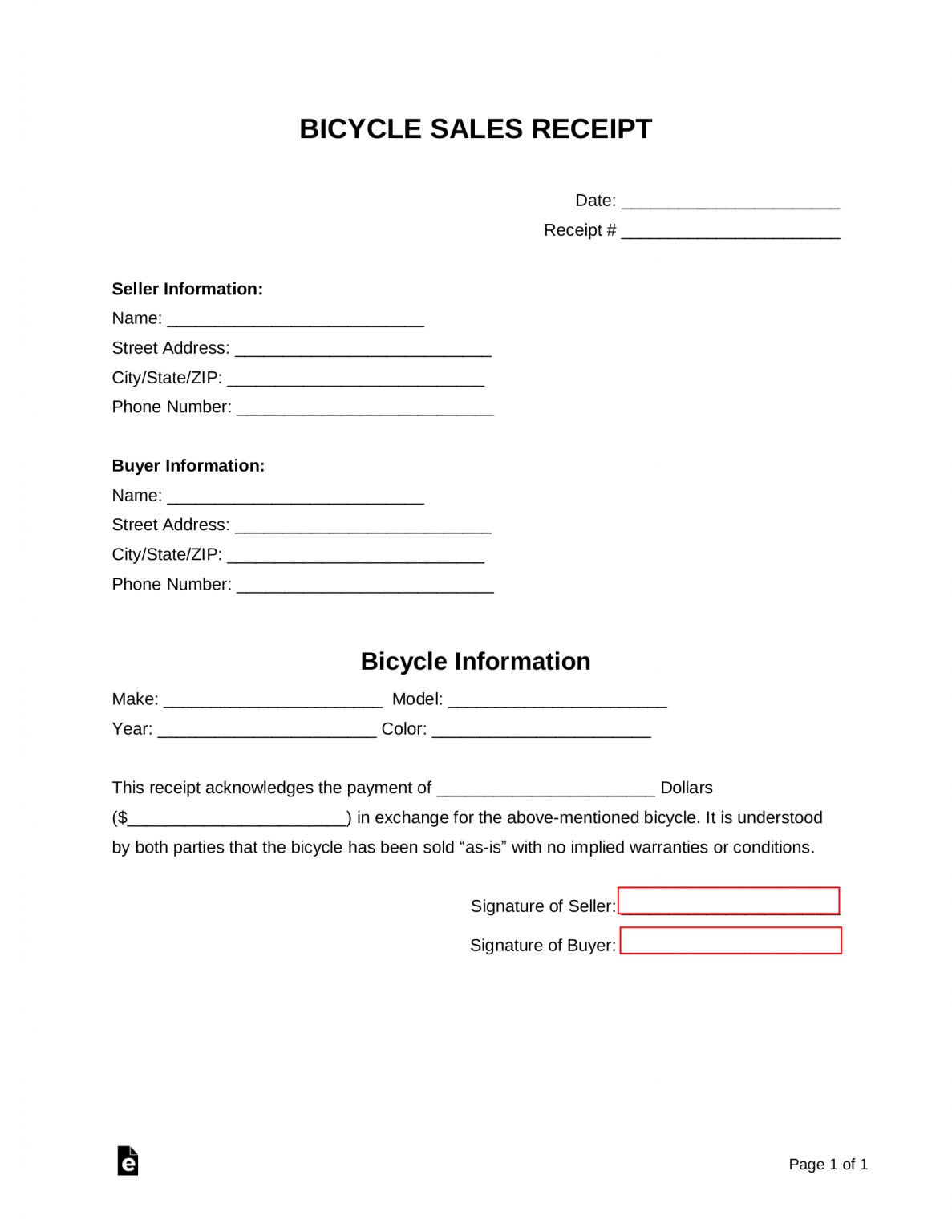 Free Bike (Bicycle) Receipt Template - PDF | Word – eForms