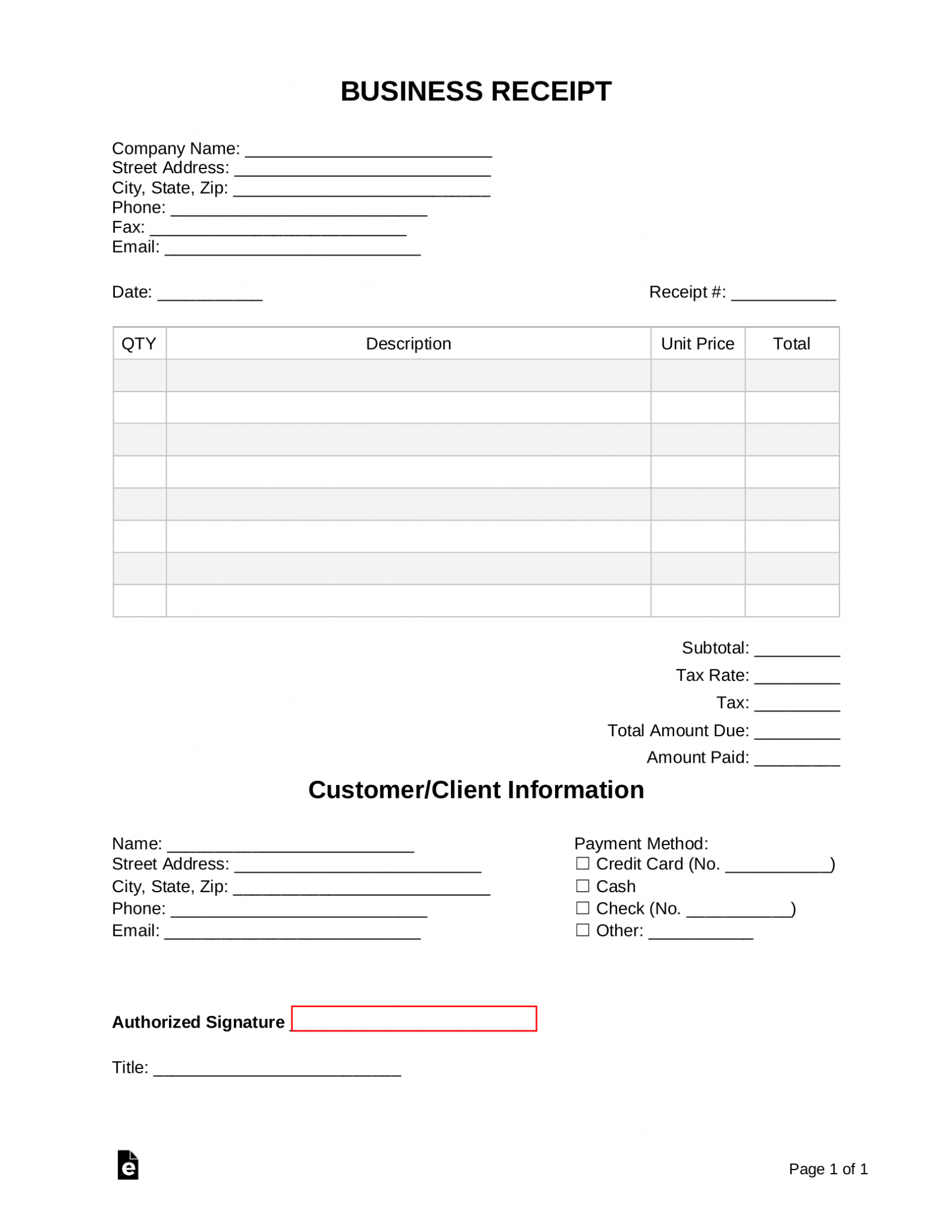 Free Business Receipt Template - PDF | Word – eForms