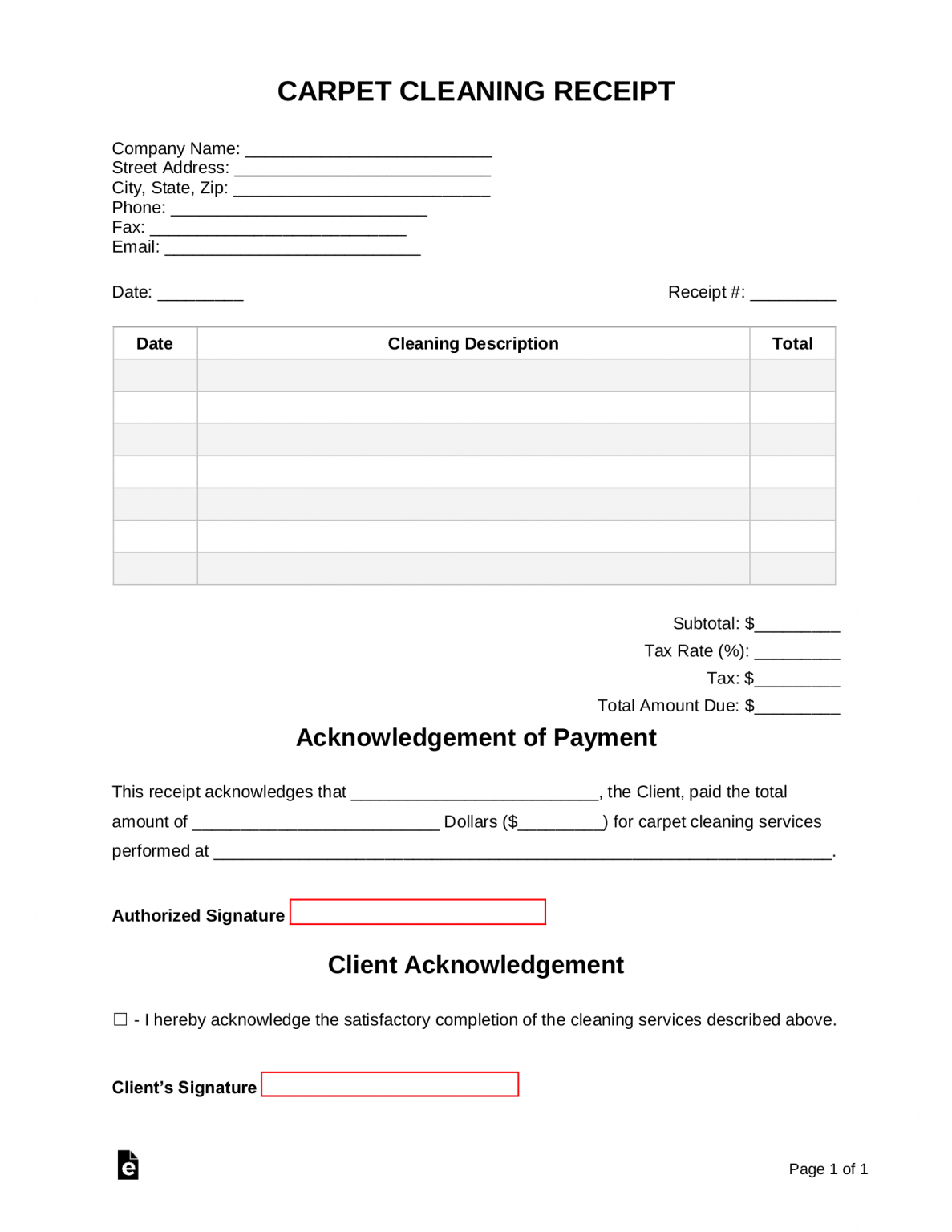 Free Carpet Cleaning Receipt Template - PDF | Word – eForms