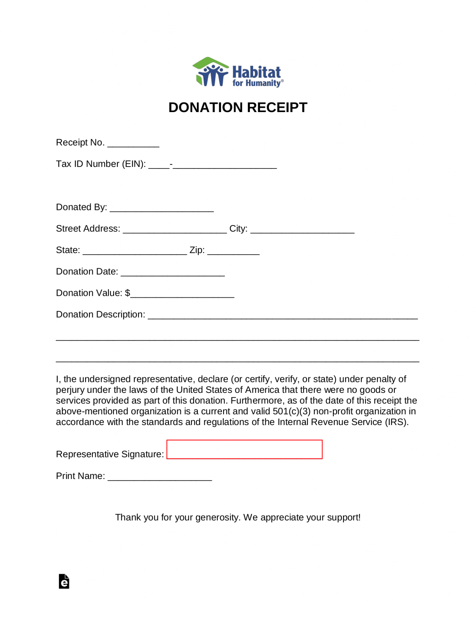 Free Habitat for Humanity Donation Receipt Template - PDF | Word – eForms