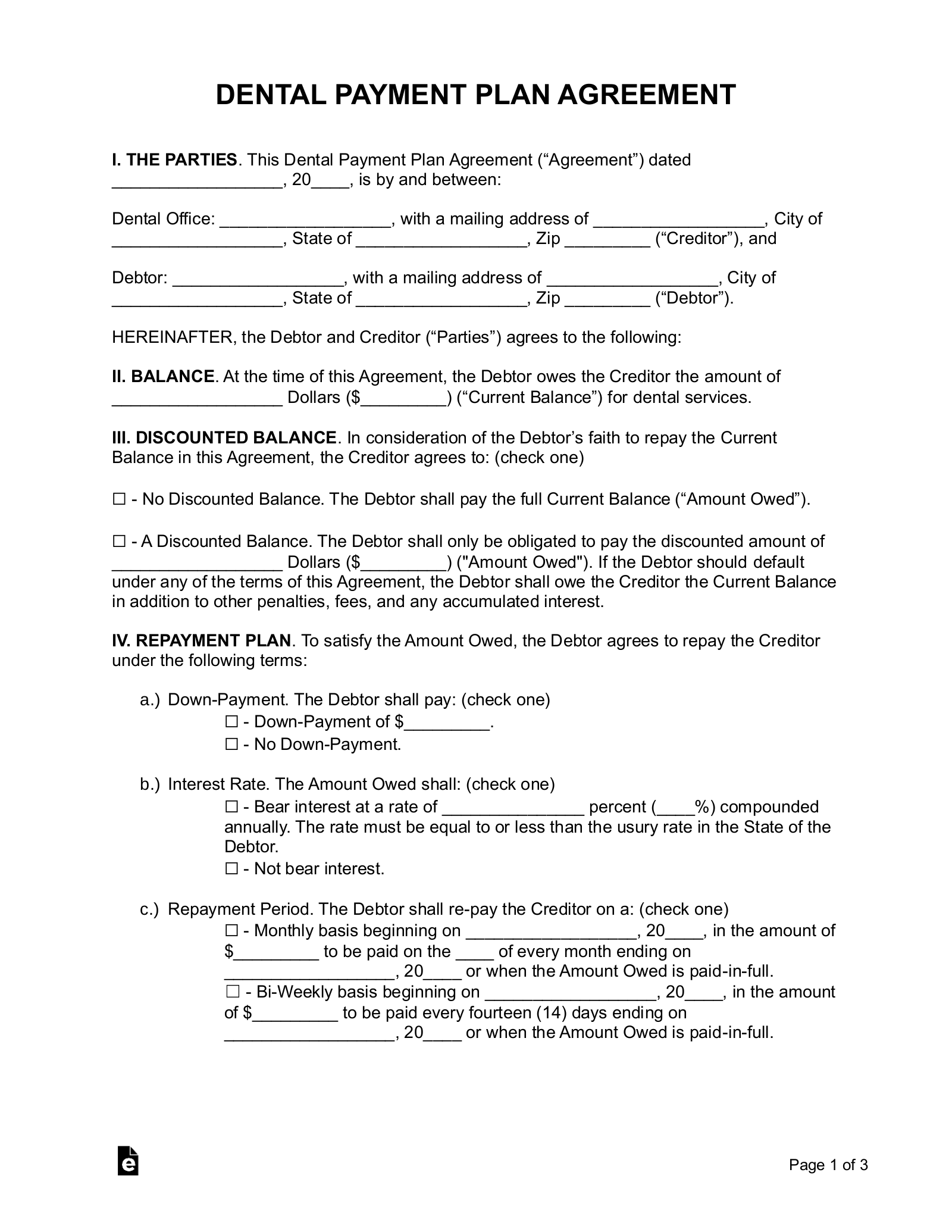 Free Dental Payment Plan Agreement PDF Word EForms Free Dental Payment Plan Agreement PDF Word EForms