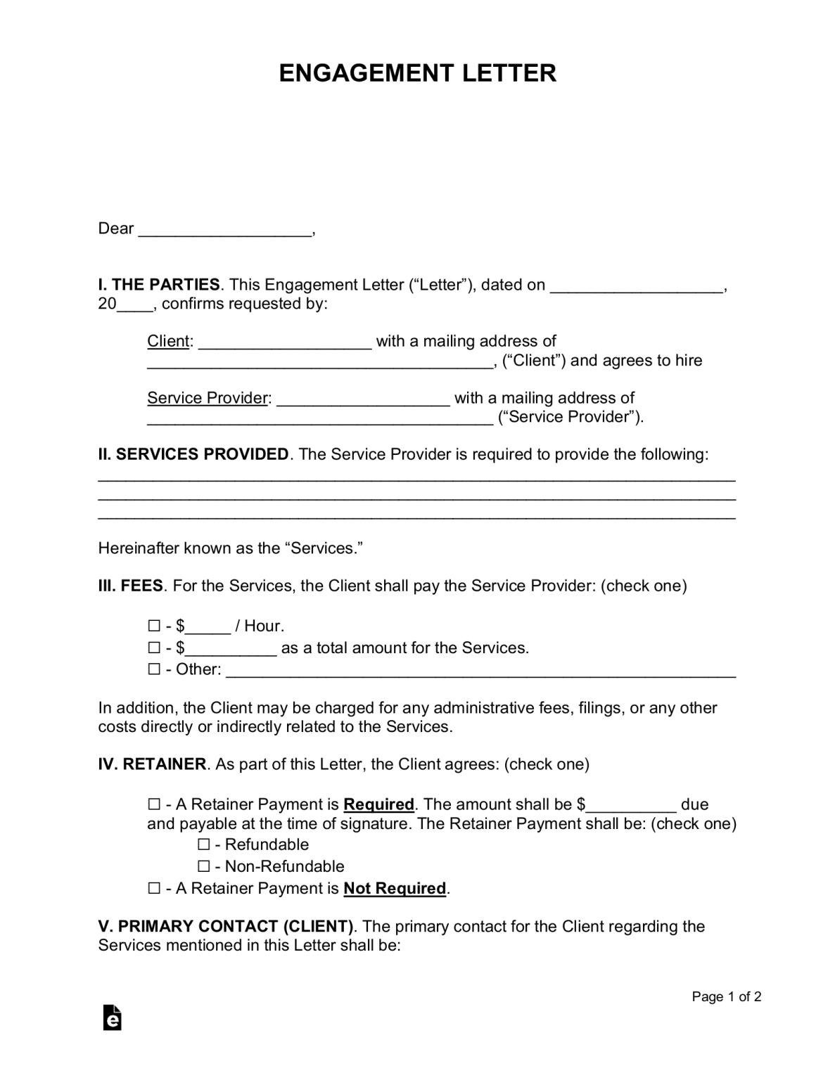 Free Engagement Letter Templates (3) - PDF | Word – eForms