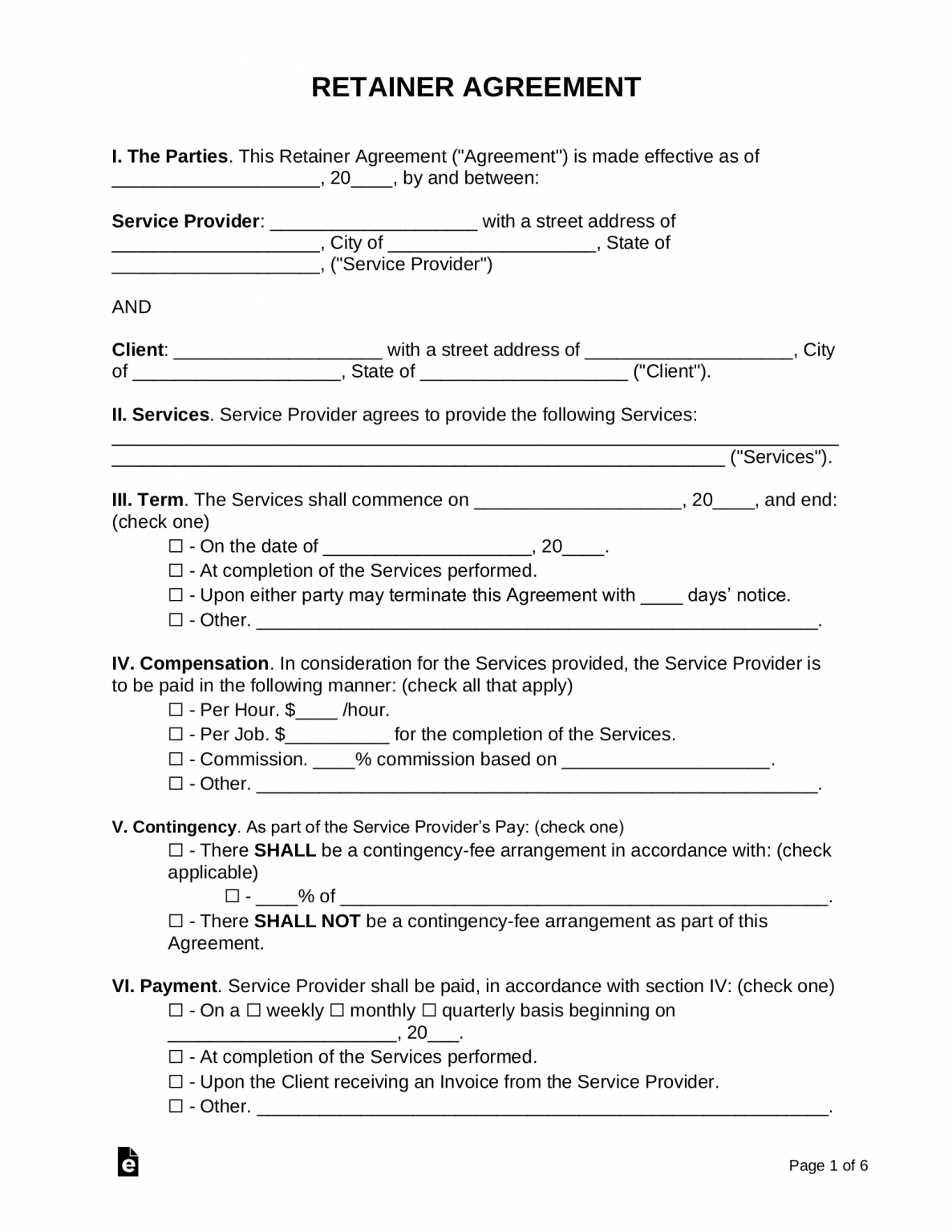 Free Retainer Agreement Template | Sample - PDF | Word – eForms